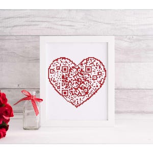 Valentine Cross Stitch Pattern, a Heart With QR Code Playing a Love ...