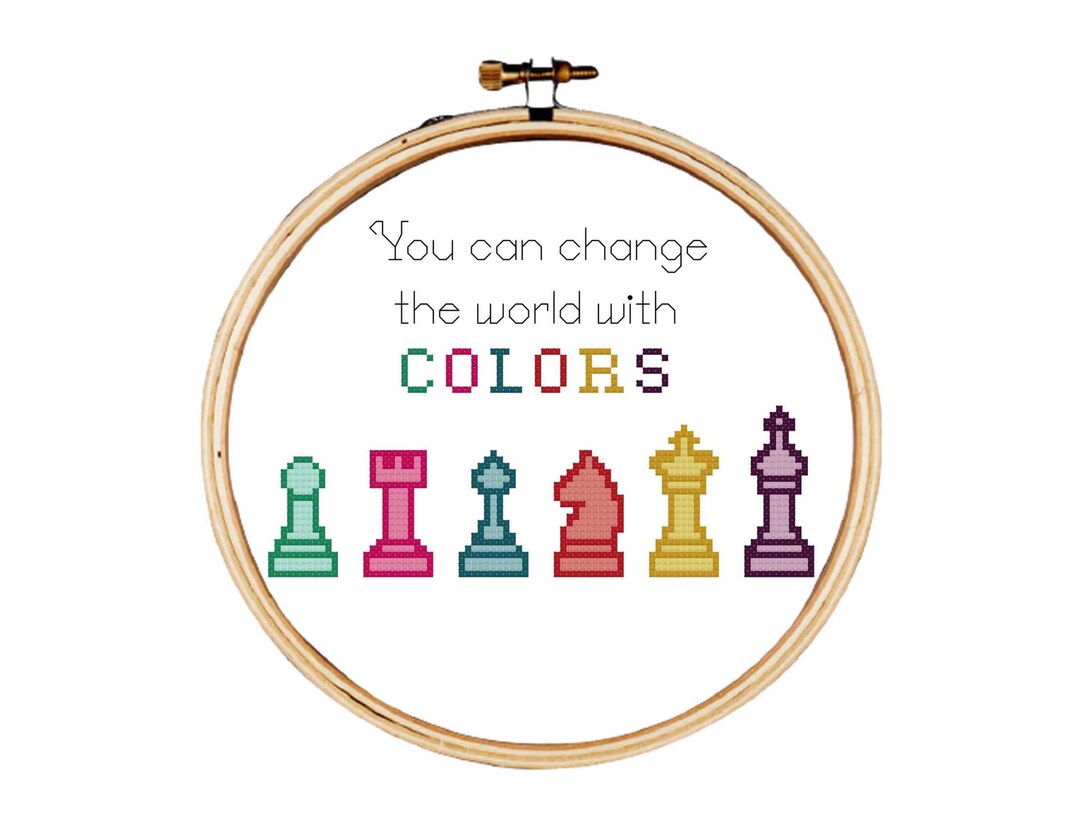 Chess Cross Stitch Pattern, Colored Chess Pieces Cross Stitch Pattern ...