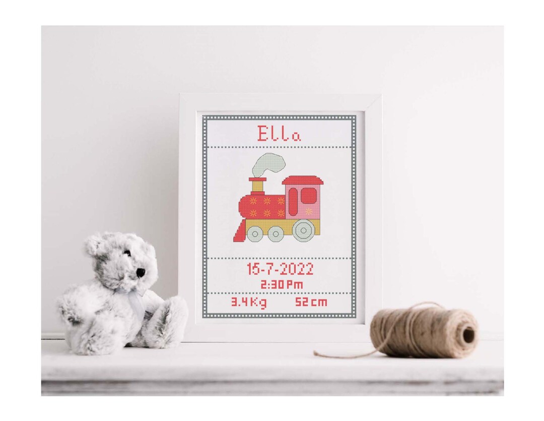 Baby Sampler Cross Stitch Pattern, Birth Announcement, Train Cross ...