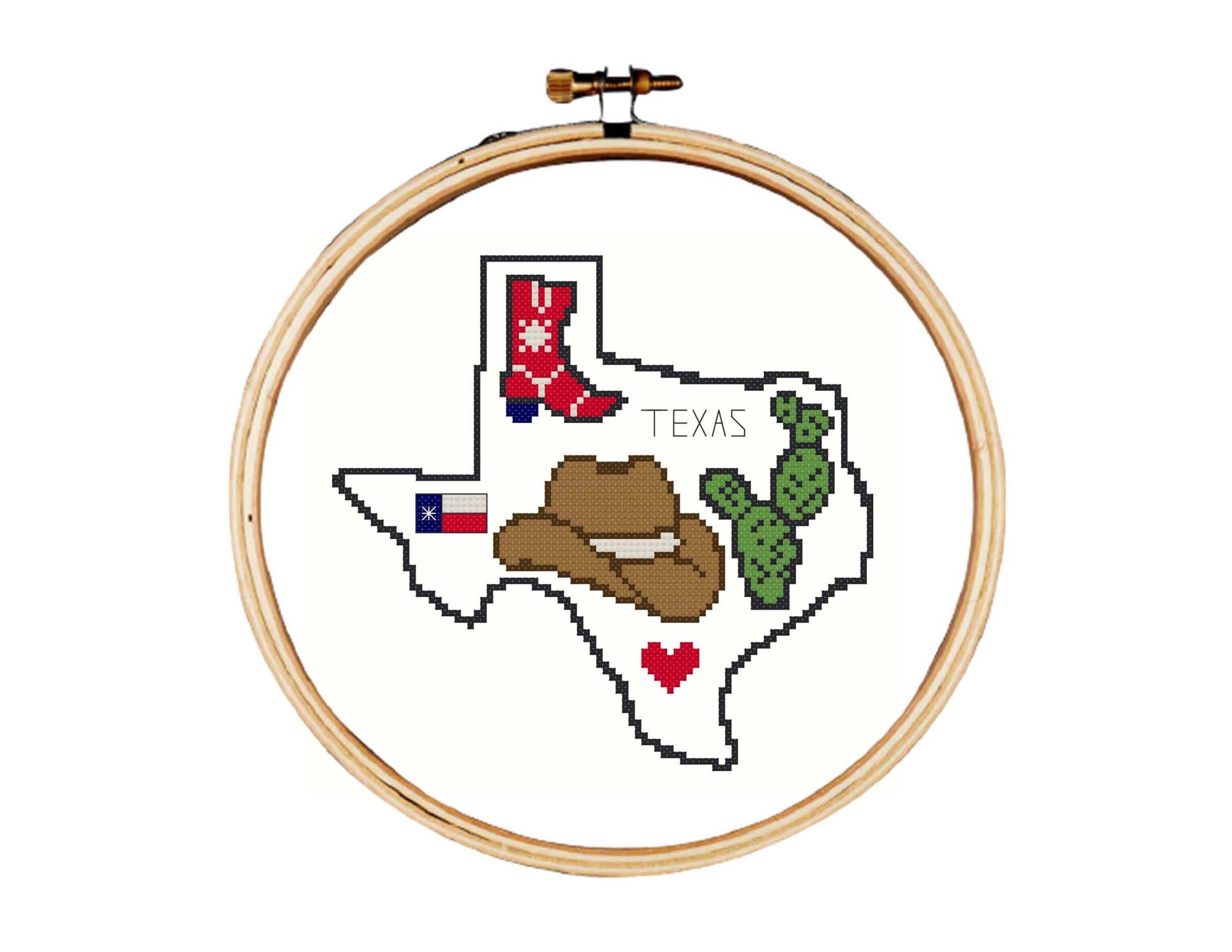 Texas Cross Stitch Pattern, Texas Map Cross Stitch Pattern, USA State ...