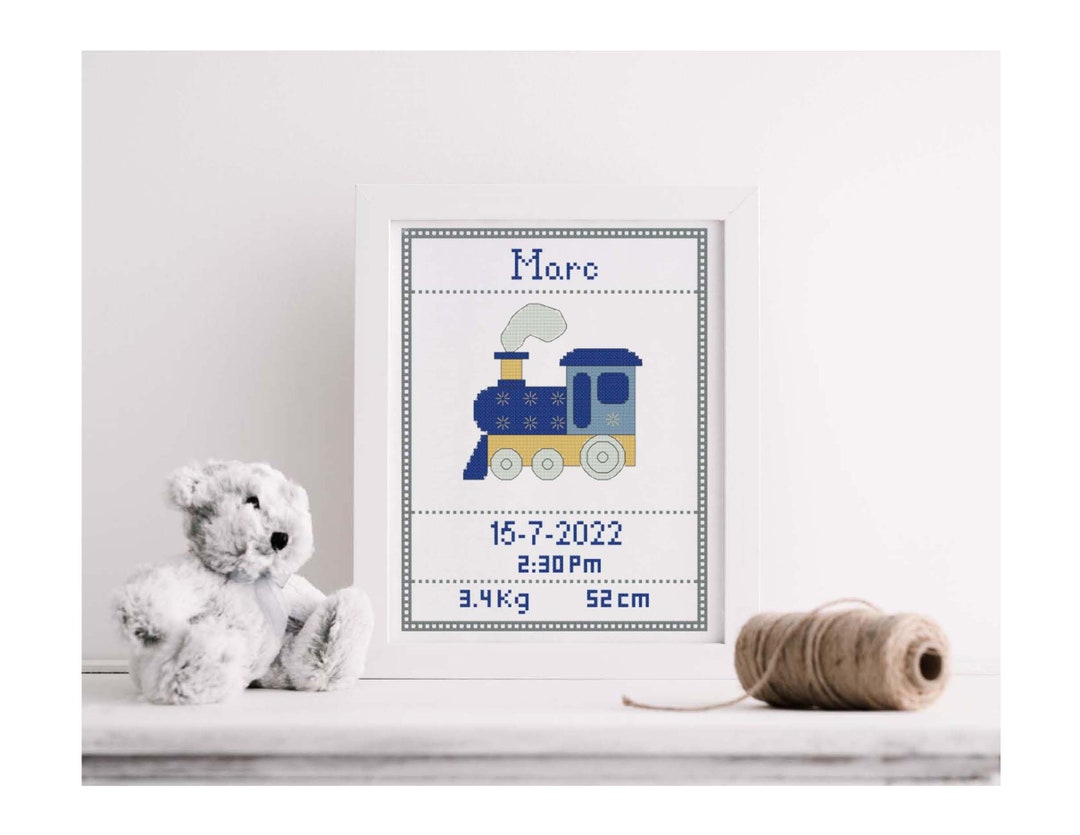 Baby Sampler Cross Stitch Pattern, Birth Announcement, Train Cross ...