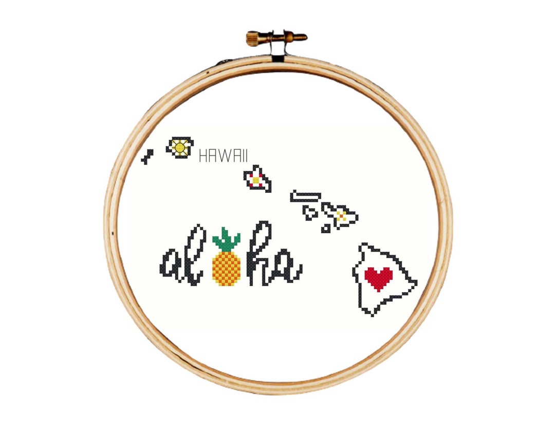 Hawaii Cross Stitch Pattern, Hawaii Map Cross Stitch Pattern, USA State ...