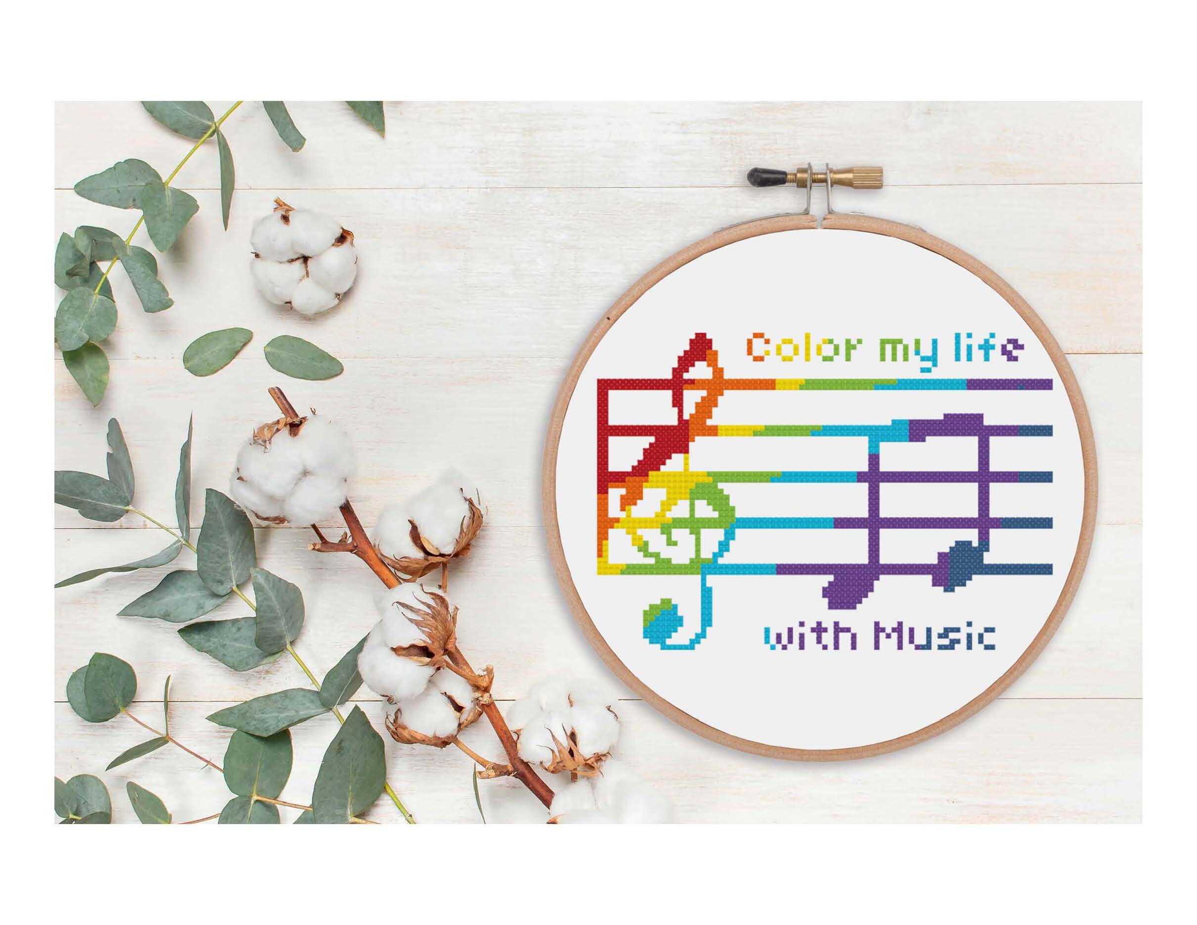 Music Cross Stitch Pattern, Music Notes Cross Stitch Pattern, Colorful ...