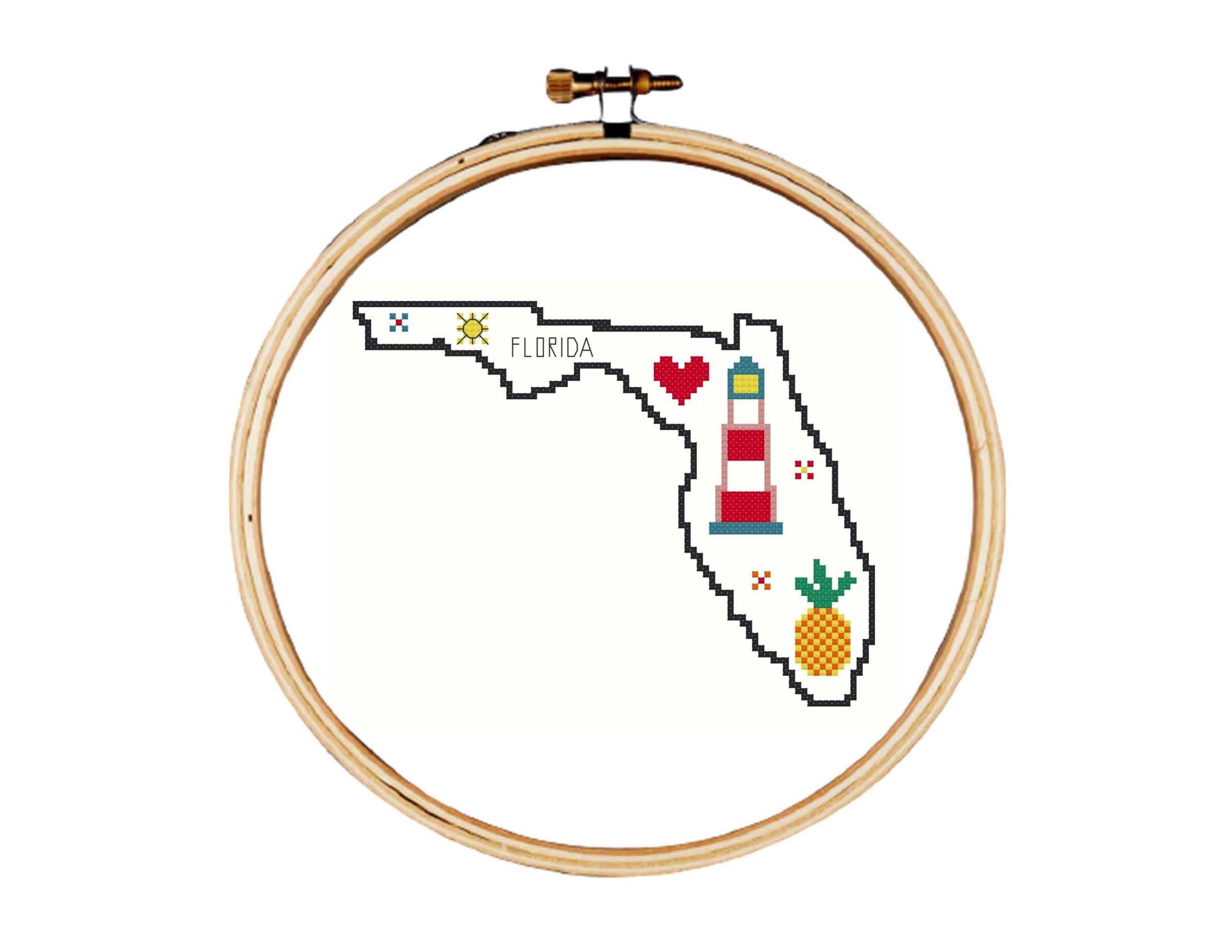 Florida Cross Stitch Pattern, Florida Map Cross Stitch Pattern, USA ...