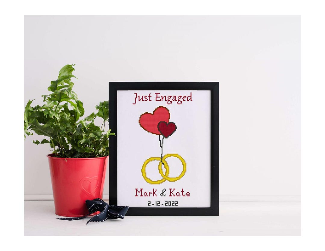Engagement Cross Stitch Pattern, Personalized Just Engaged Gift Cross ...