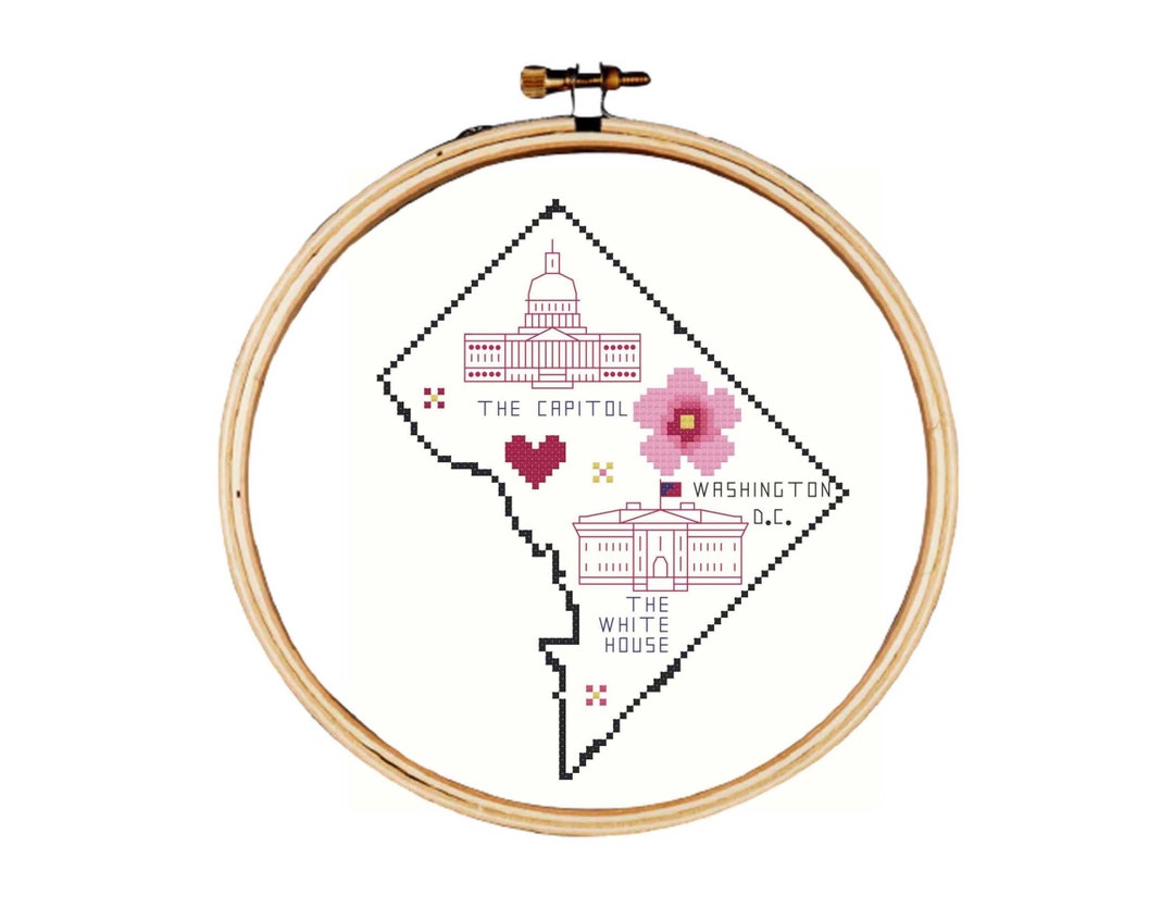 Washington D.C. Cross Stitch Pattern, Washington DC Map Cross Stitch ...