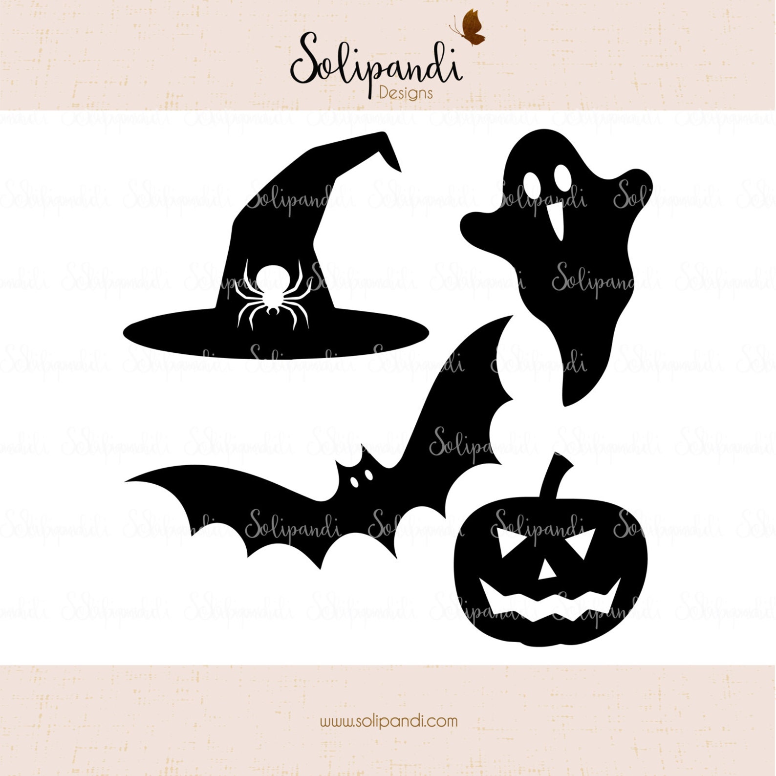 Halloween Set Ghost Witch Hat Pumpkin Bat SVG and DXF Cut Files for ...