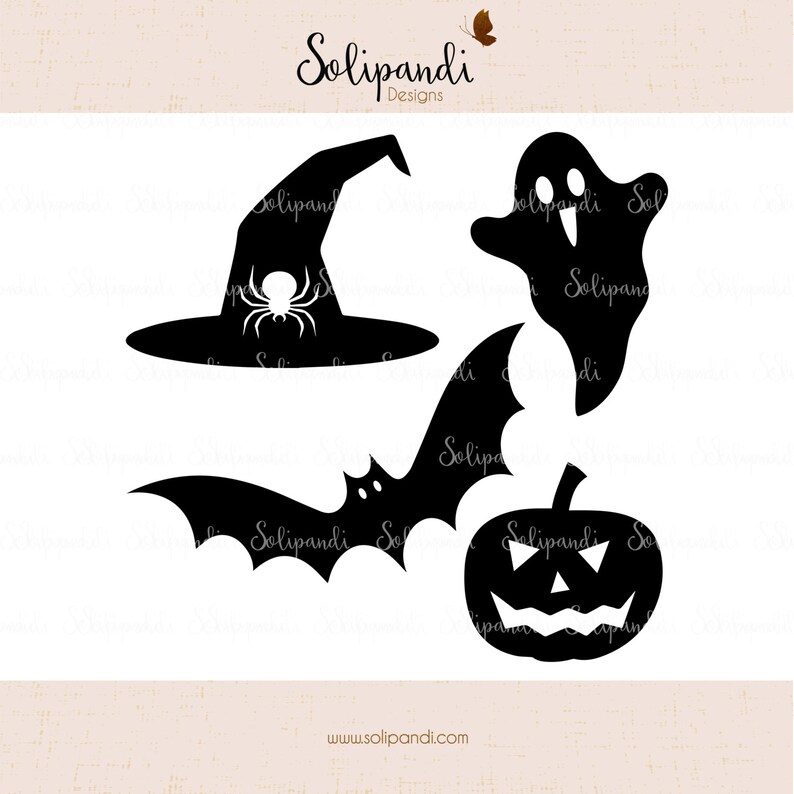 Halloween Set Ghost Witch Hat Pumpkin Bat SVG and DXF Cut Files for ...