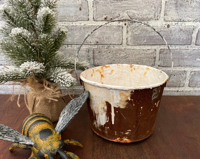 Small Paint Bucket With Handle! Splattered White Paint With Rusty ...