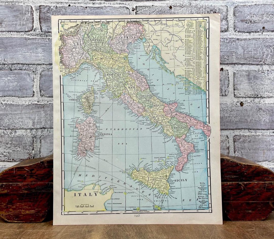 1902 Antique Map of Italy & Greece: Cram's Atlas Print - Etsy
