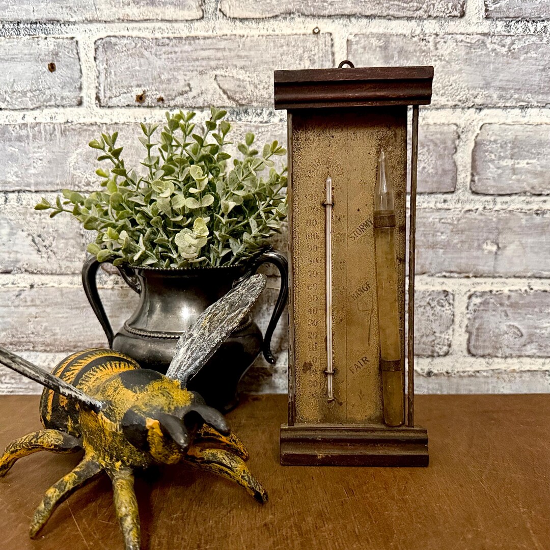 Antique Cottage Storm Glass & Thermometer With Barometer! Non Working ...