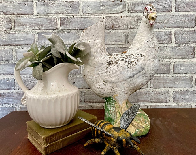 Chippy White Painted Concrete Chicken Vintage Hen Garden Statue Garden ...