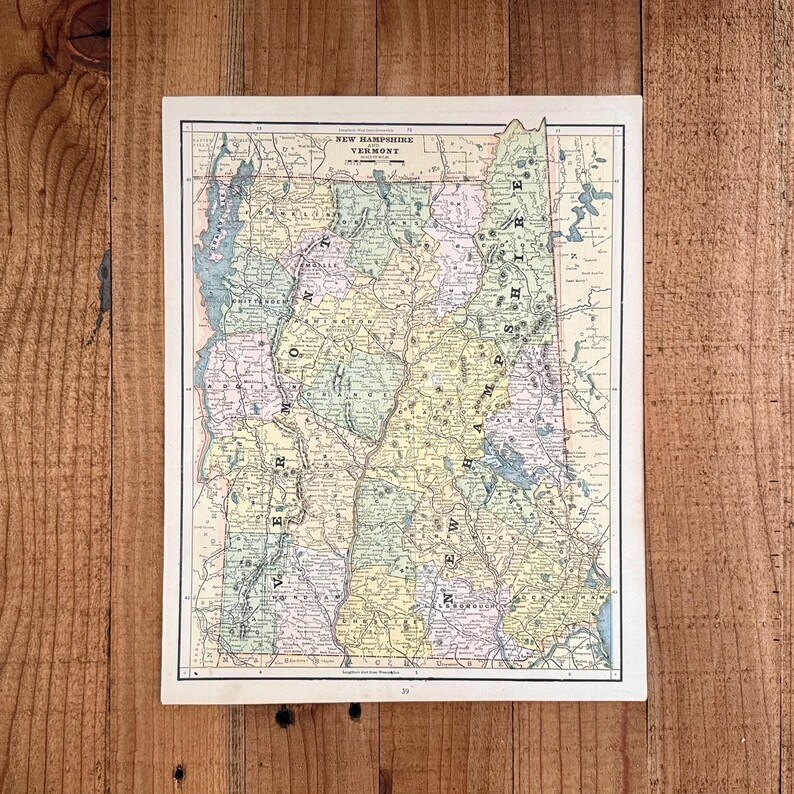 1887 New England States Map: Antique Atlas Print - Etsy