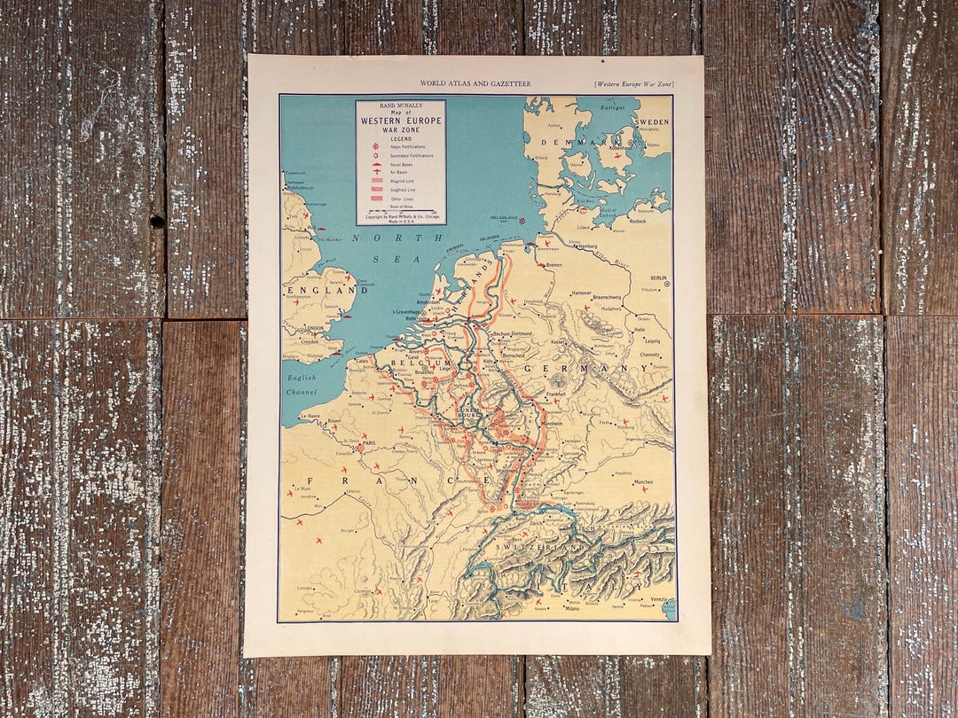 1930s WW2 European War Zone Map: Rand Mcnally Atlas Print - Etsy UK