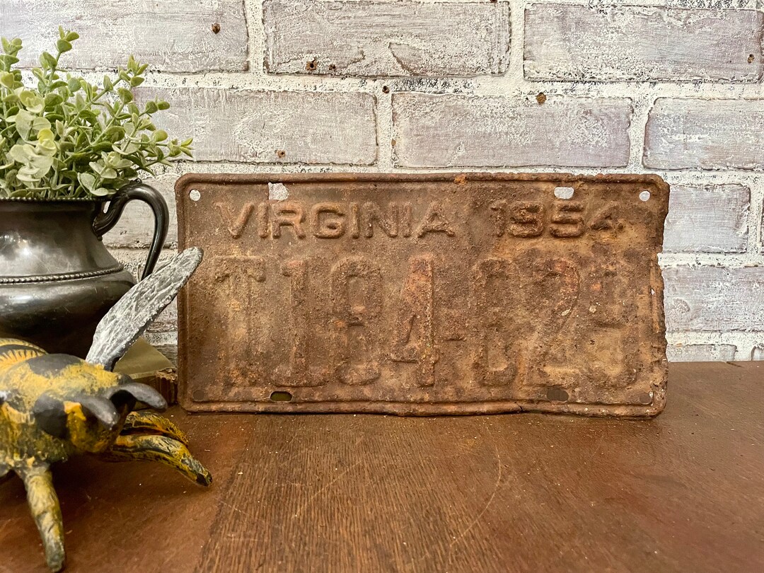 1954 Virginia License Plate! T184 629! Rusty Patina! Vintage Car Tag ...