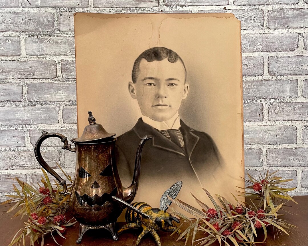Spooky Young Man Charcoal Sketch Portrait - Halloween Ephemera - Etsy