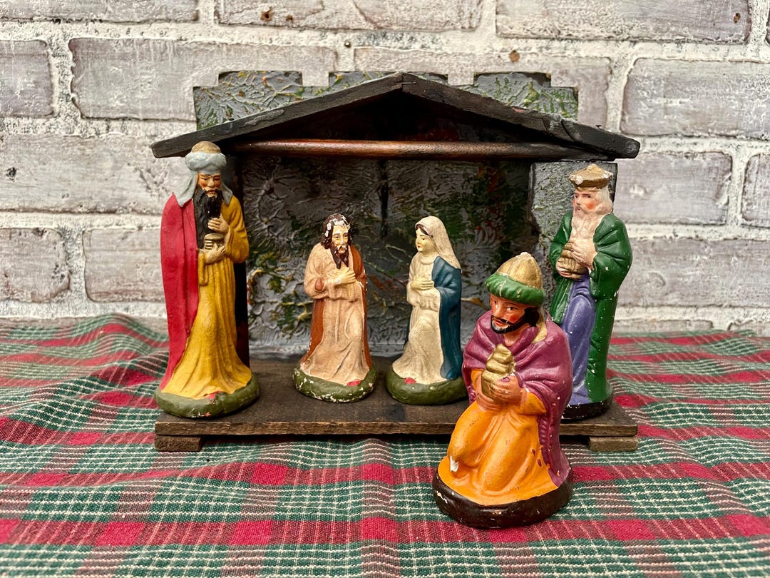 Christmas Nativity Manger With Mary & Joseph! 3 Wise Men. Vintage ...