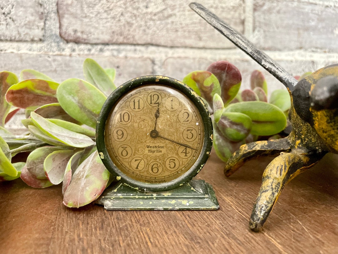 Rare Westclox 1920s Tiny Tim Clock Green Clock Wind up Alarm Clock ...