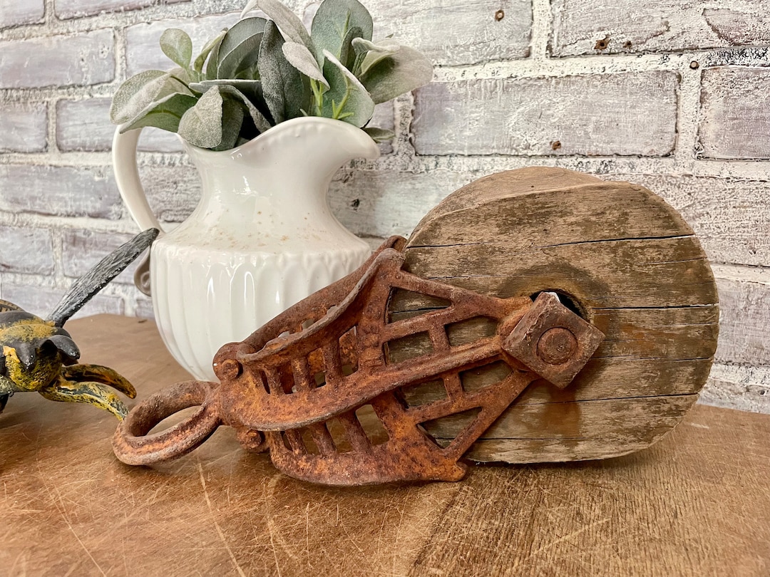 Cast Iron & Wood Pulley! Industrial Decor! Rusty Rustic Decor ...