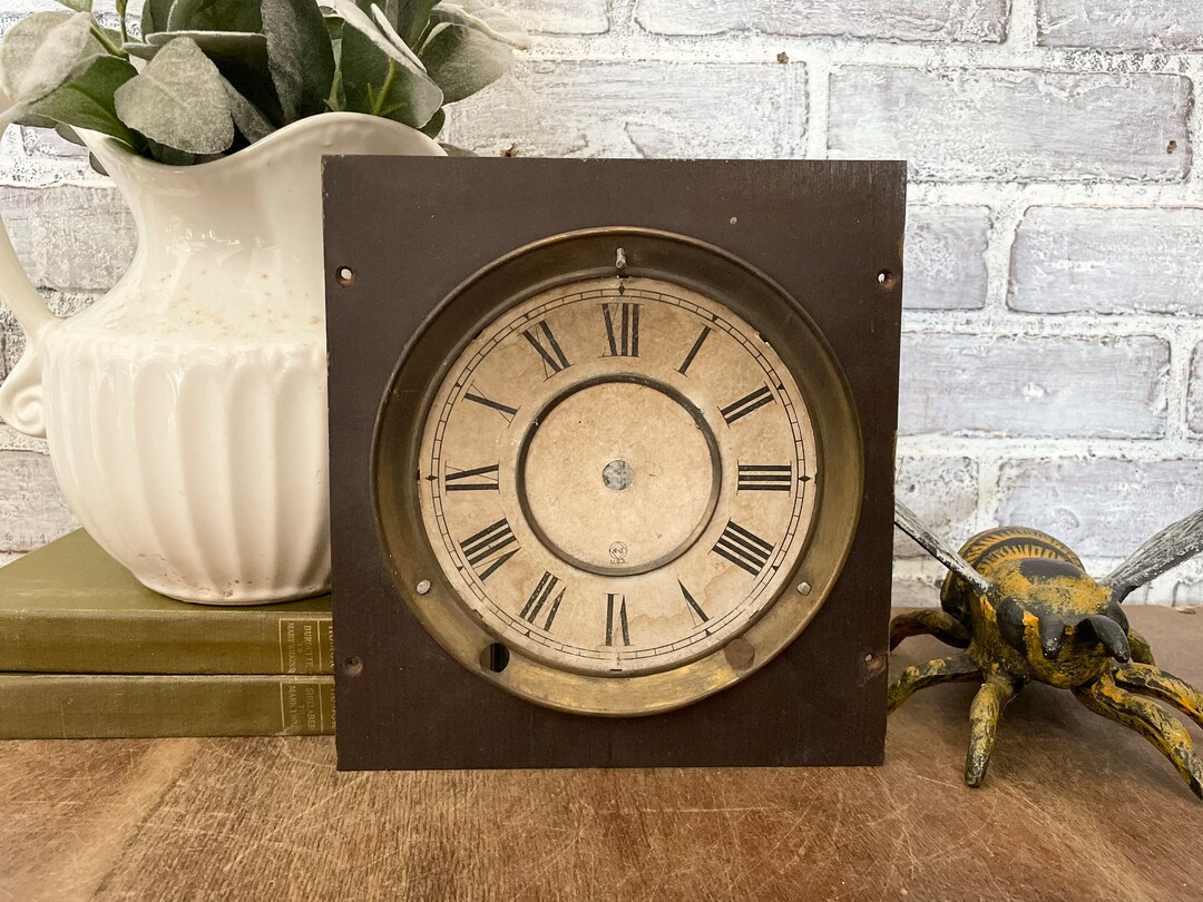 Antique Clock Face Mounted on Wood Round Metal & Clock Dial - Etsy