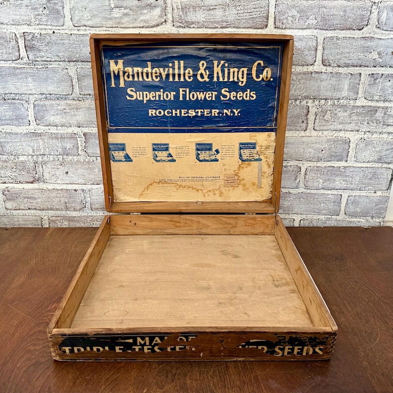 Vintage Mandeville & King Flower Seeds Display Box: Antique Advertising ...