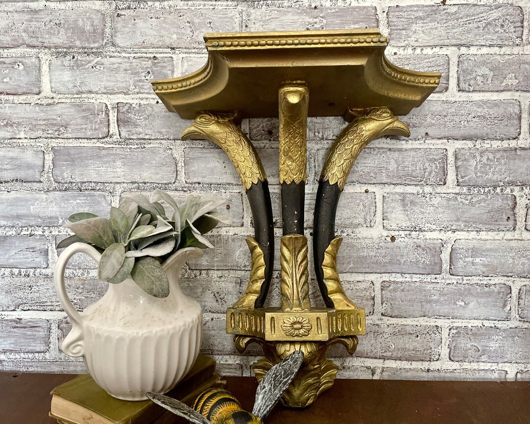 Black & Gold Gilt Regency Shelf Hanging Federal Style Eagle Wall Shelf ...