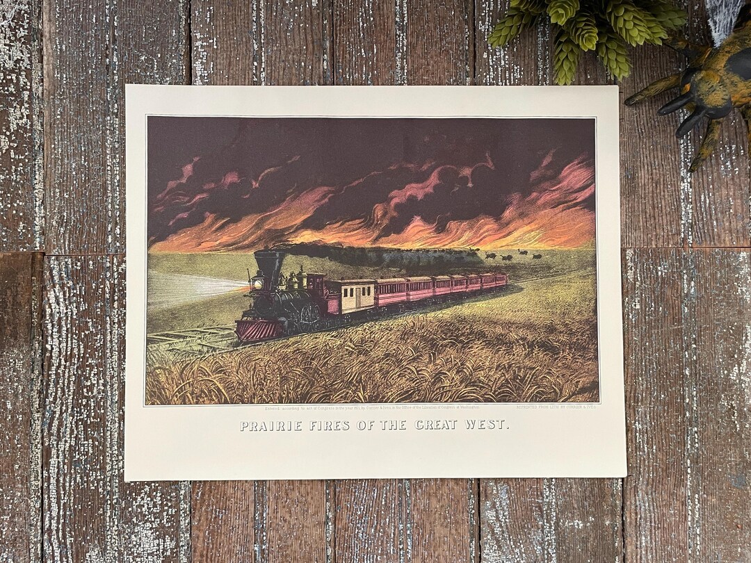 Currier & Ives Railroad Print! Prairie Fires of the Great West ...