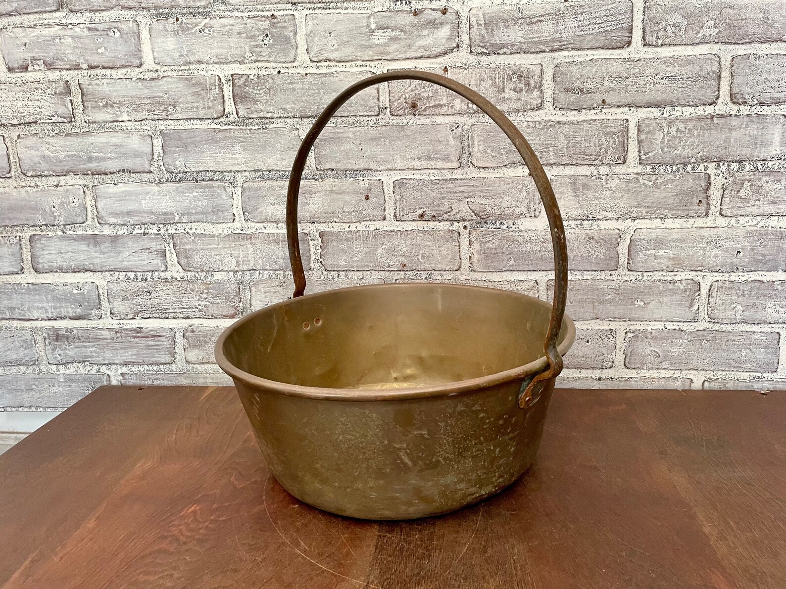 Brass Kettle With Handle! Vintage Caldron Bucket! Fireplace Pail! Wood ...