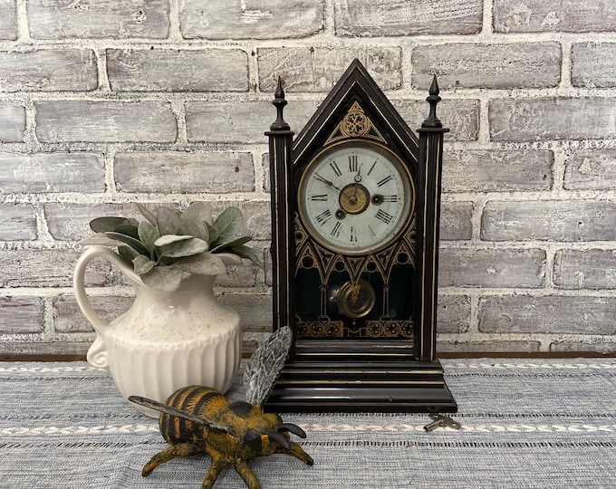 Black & Gold Gothic Cathedral Clock! Antique Mantle Clock! - Etsy