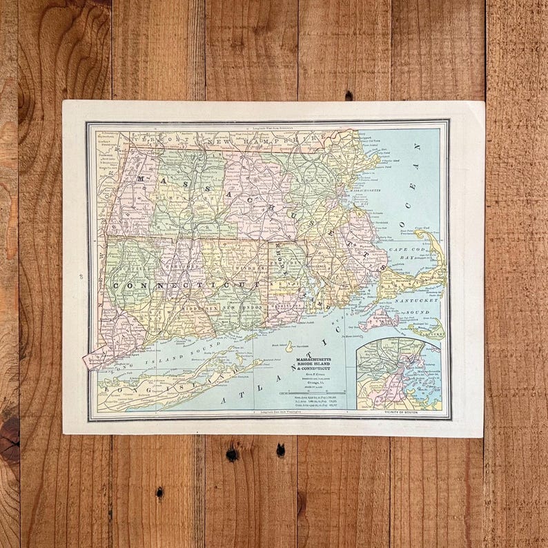 1887 New England States Map: Antique Atlas Print - Etsy
