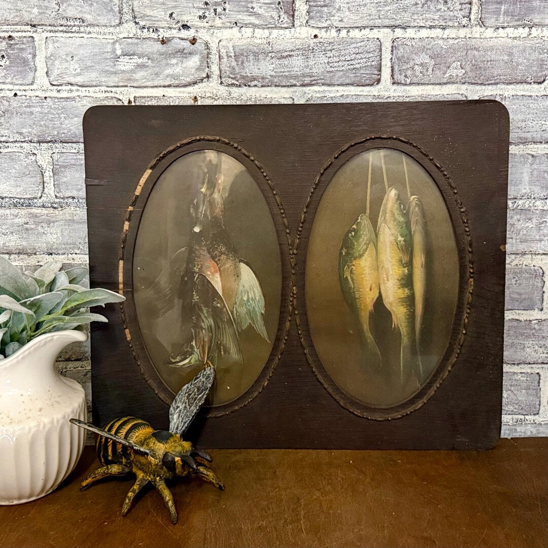 Antique Fowl & Fish Hunting Print, Trompe-l’oeil Framed Wall Decor - Etsy