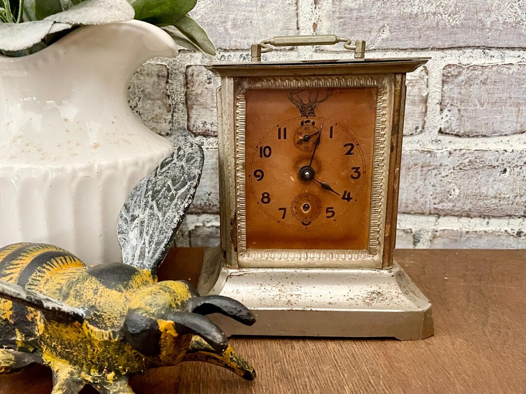 German Carriage Clock! Stag Head Design! Antique Clock Collector! Needs ...