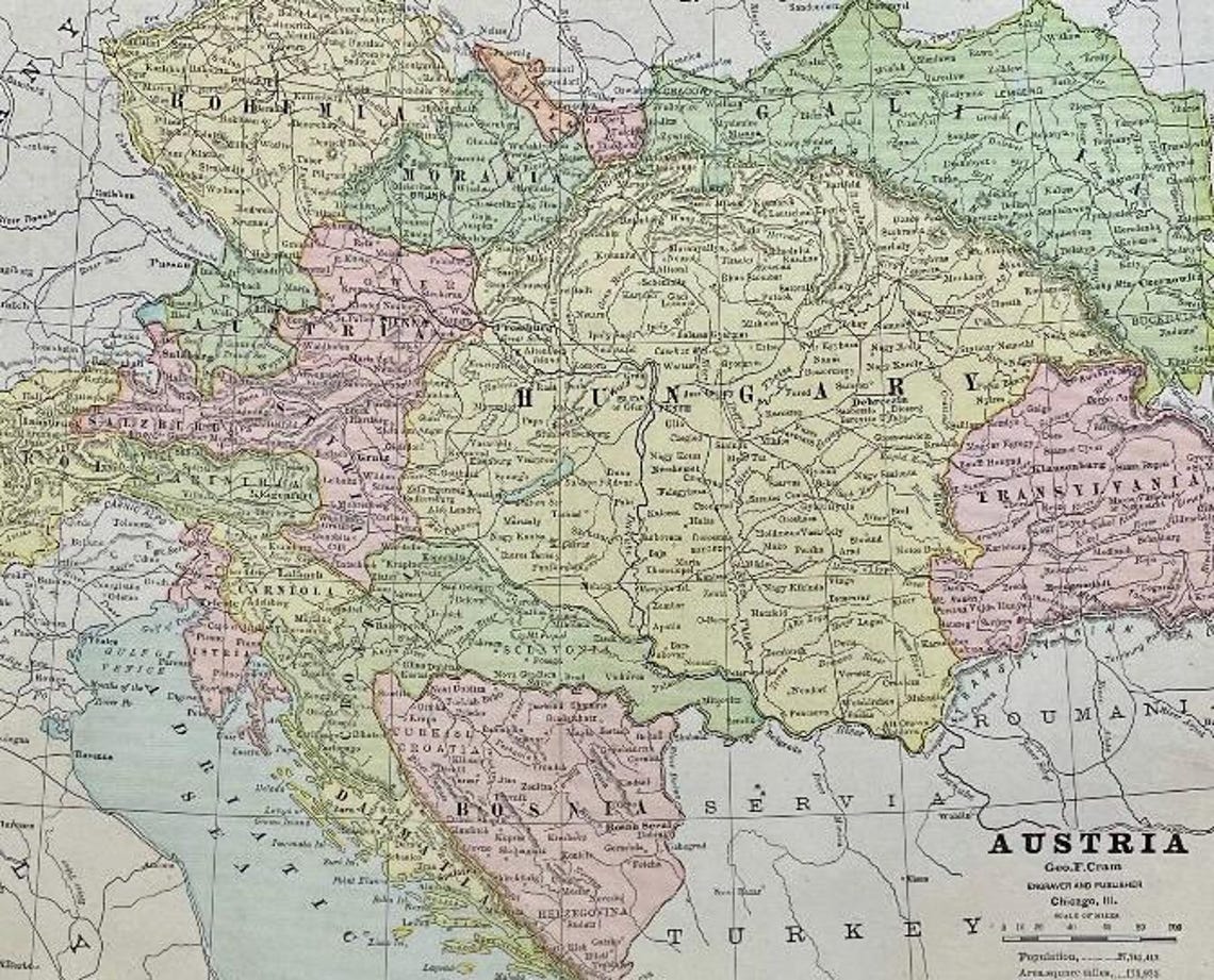 1887 Map of Austria and Germany: Antique Atlas Print - Etsy