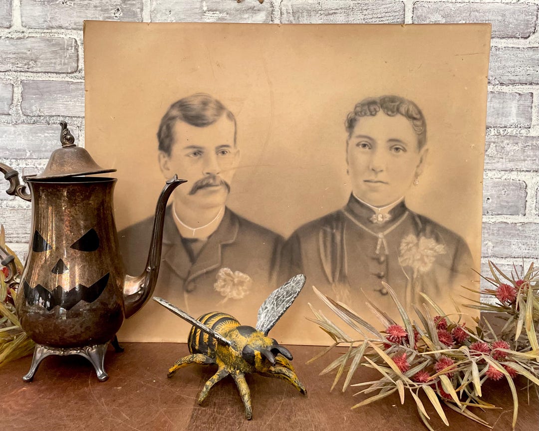 Spooky Halloween Decor! Antique Formal Charcoal Sketch Portrait ...