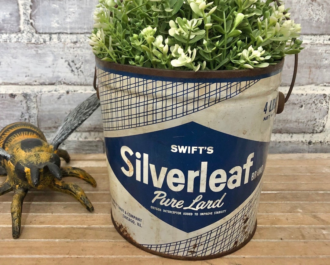 Amazing Vintage Lard Can Swift Silver Leaf Pure Lard, 6 Lbs Blue ...