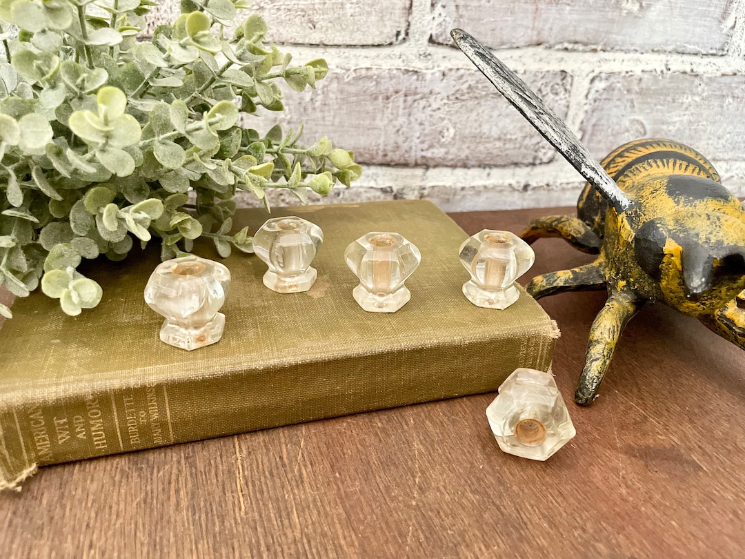 5 Small Antique Glass Drawer Knobs! Antique Decorative Glass Cabinet ...