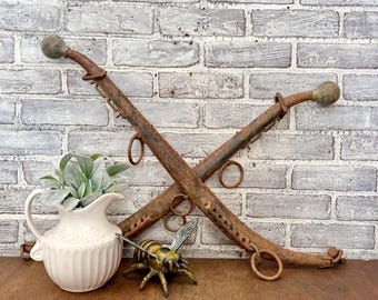 Primitive USHCO Wood Horse Hames!#61! Antique 26” Wood and Cast Iron ...