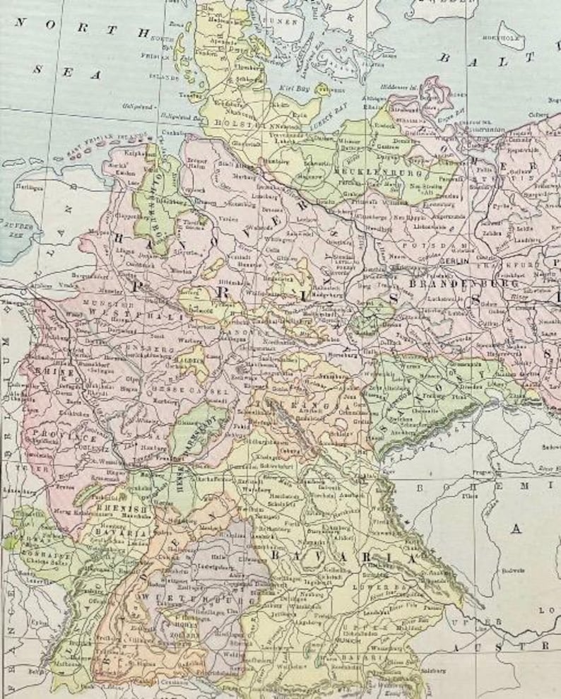 1887 Map of Austria and Germany: Antique Atlas Print - Etsy