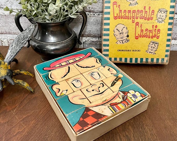 Changeable Charlie! Vintage 1948 Changing Face Wooden Block Puzzle ...