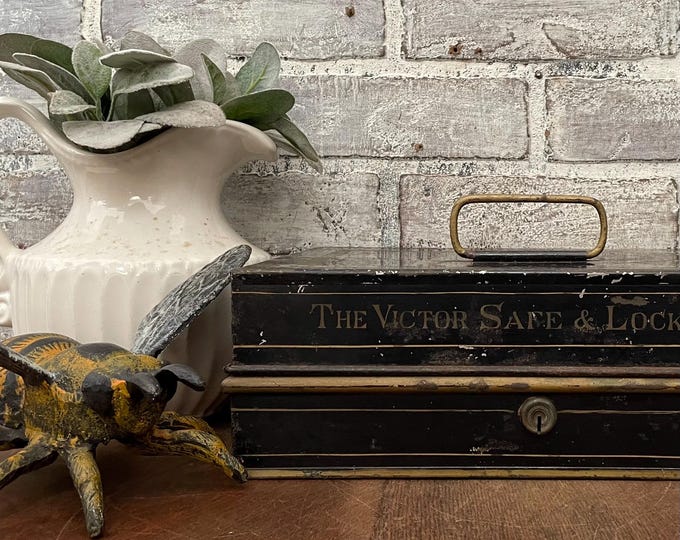 Victor Safe & Lock Metal Lockbox! Antique Cash Box! Antique Office ...