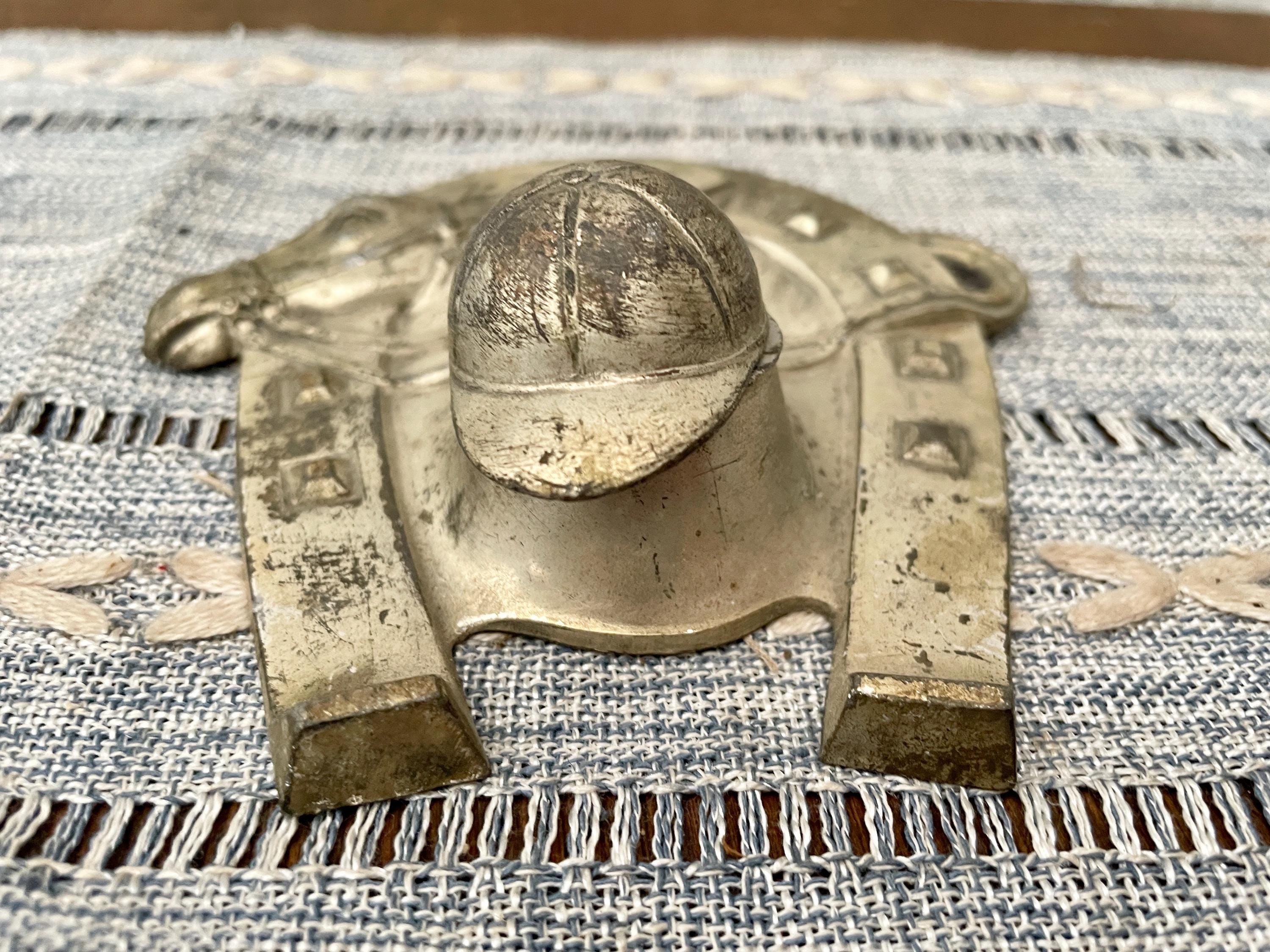 French Equestrian Inkwell Base: Horse Heads & Jockey Cap, Antique Decor ...
