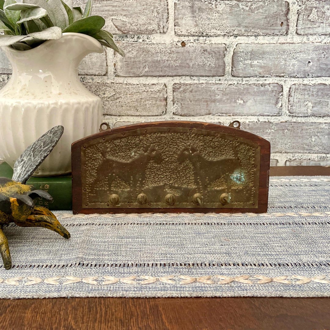 Hammered Brass Dog Leash Rack With 5 Hooks! Vintage Key Organizer ...