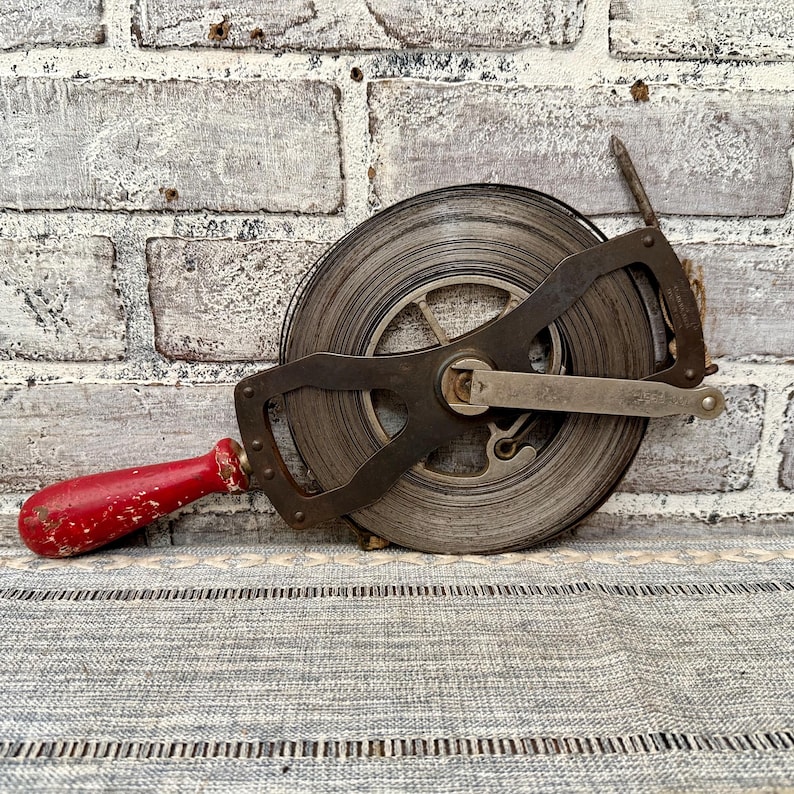 Lufkin Steel Surveyor's Tape Measure: Vintage Tool With Red Wooden ...