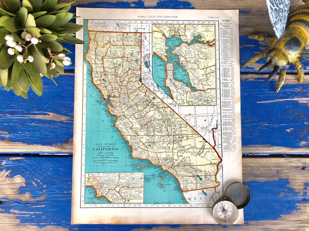 1930's California Map & Colorado Map Housewarming Gift Atlas Print ...