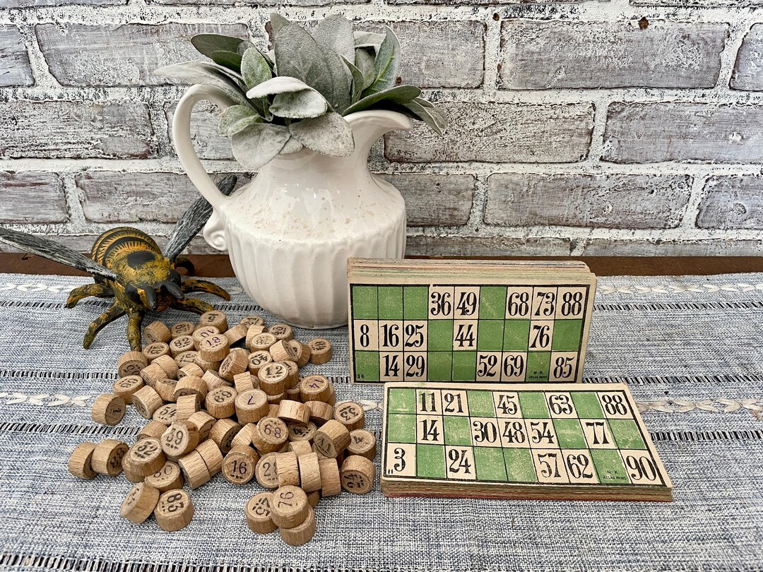 Antique French Bingo Game: Wood Discs & Bingo Cards - Etsy