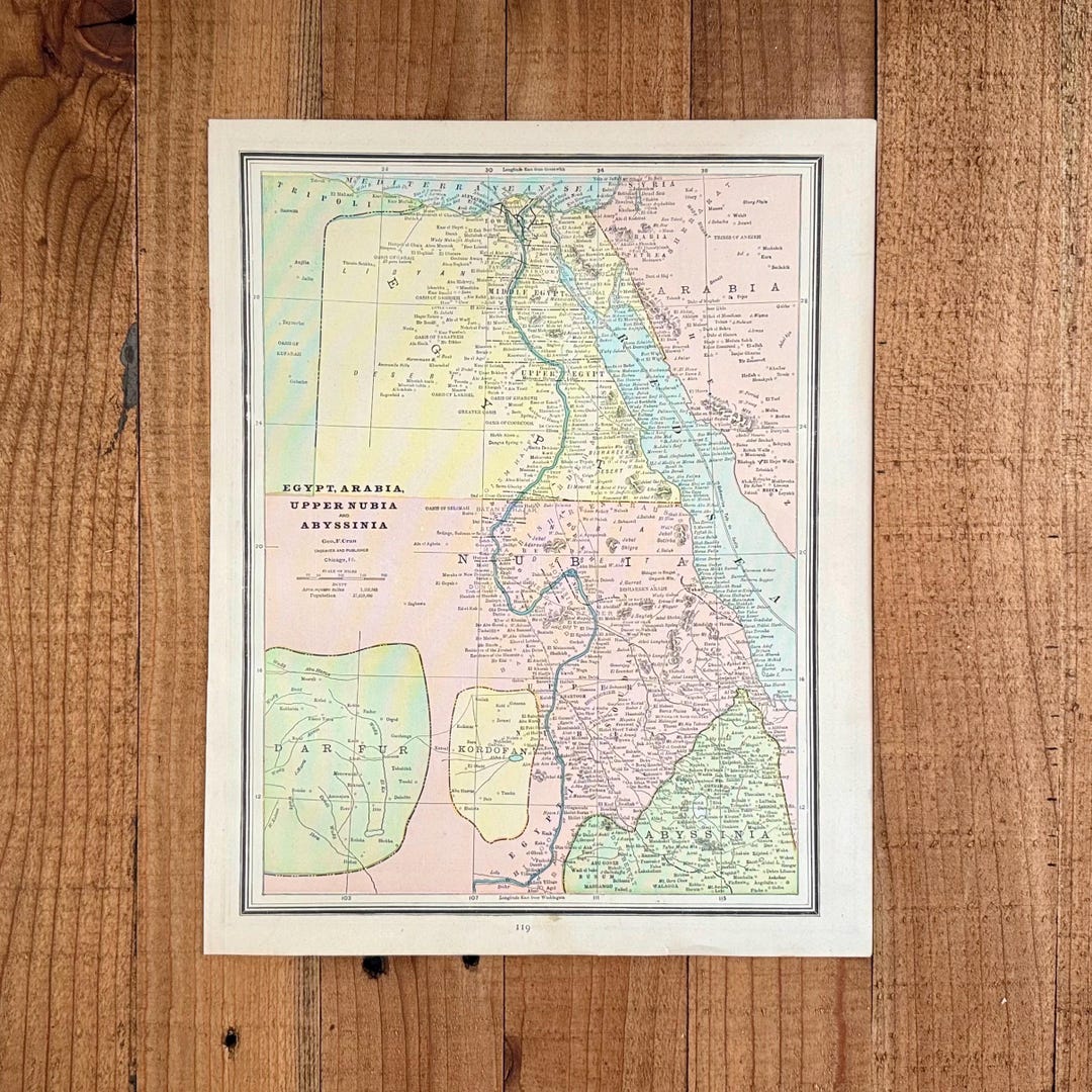 1887 Egypt, Arabia, Upper Nubia and Abyssinia Map: Antique Atlas Print ...
