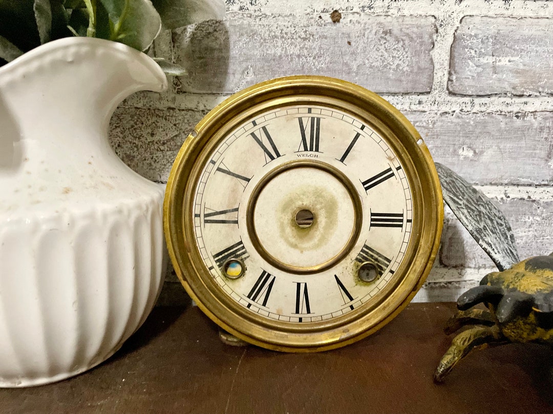 Antique Welch Clock Face Round Metal Clock Dial Roman Numerals ...