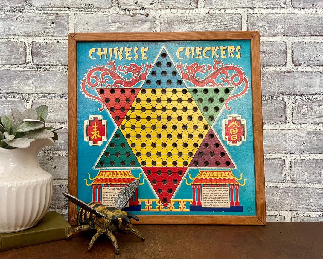 Chinese Checkers Game Board! Vintage Wood Frame Gameboard! Game Room ...