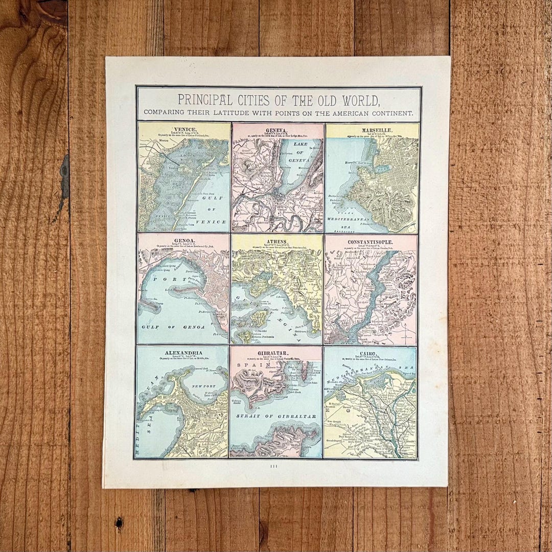 1887 Principal Cities of the Old World Map: Antique Atlas Print - Etsy