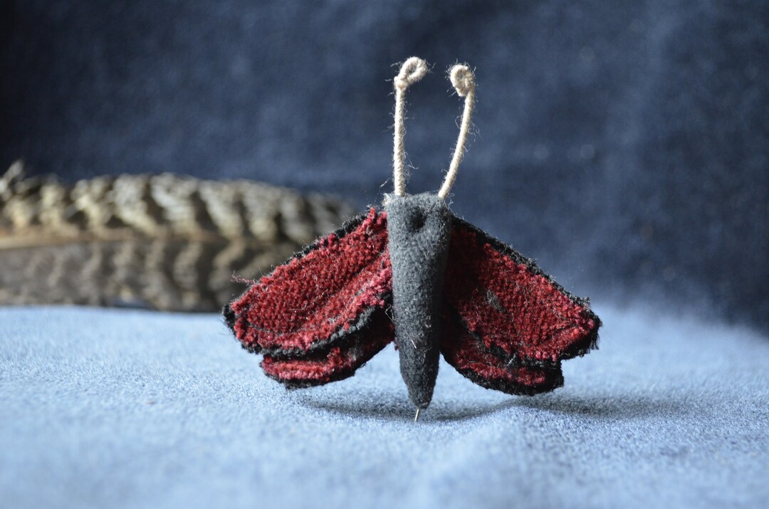 Red Velvet Moth Brooch Night Butterfly Unique Jewelry Reuse Art for Her ...